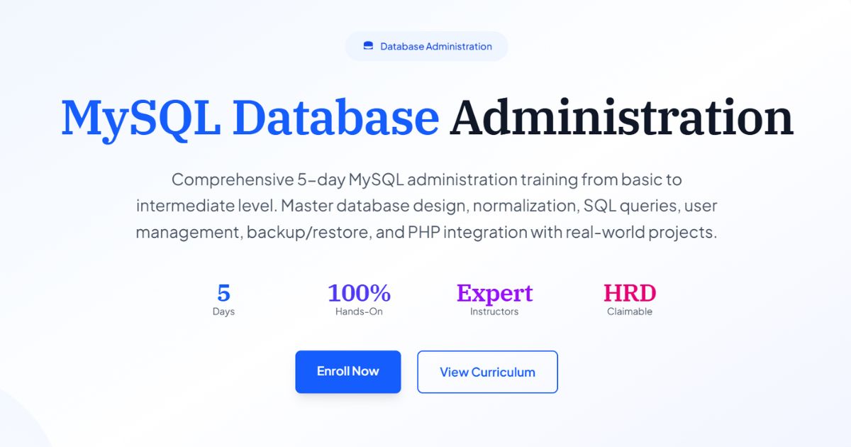 MySQL Database Administration Training Course - Basic to Intermediate ...